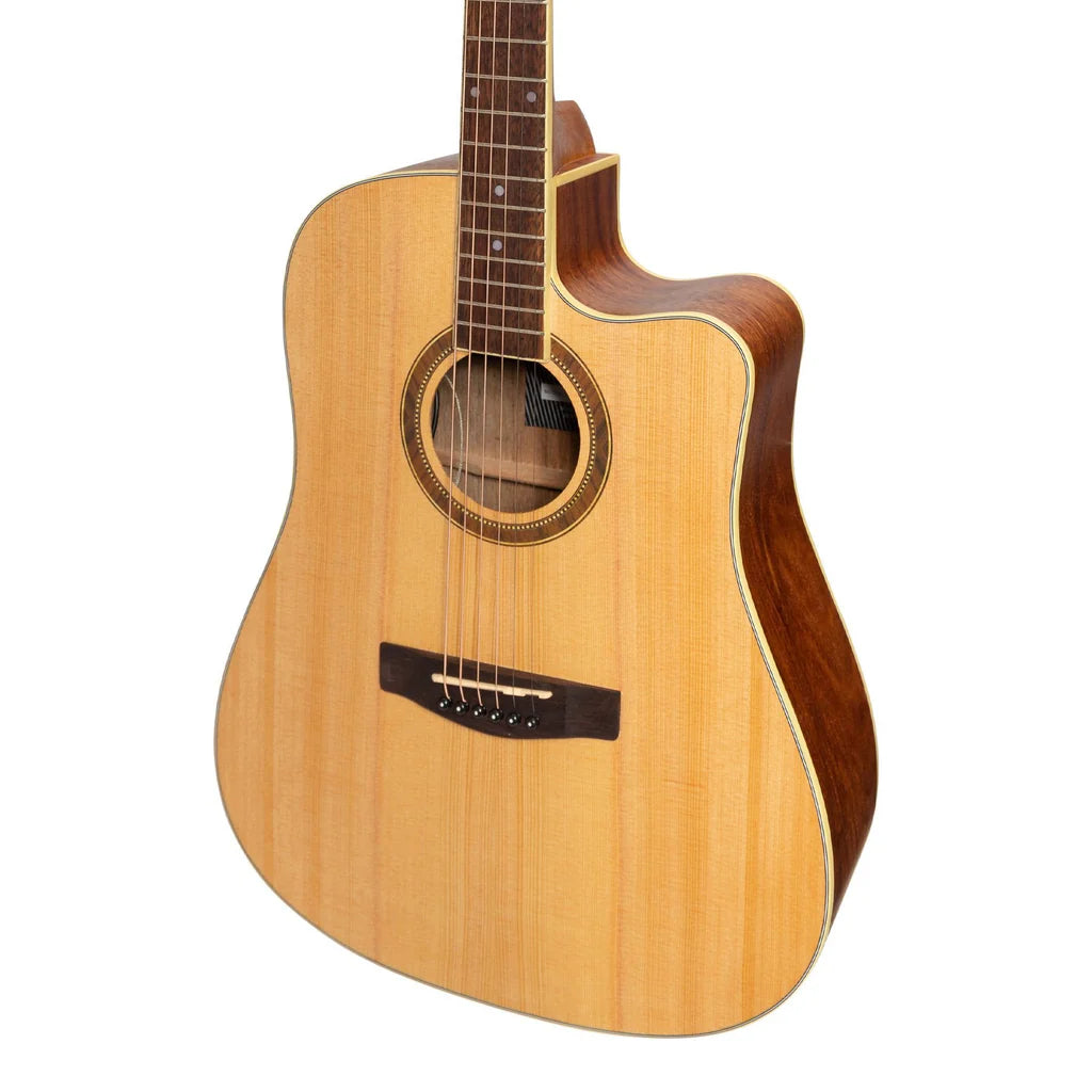Martinez Dreadnought Acoustic Electric Guitar w/ Cutaway + Tuner - Spr ...